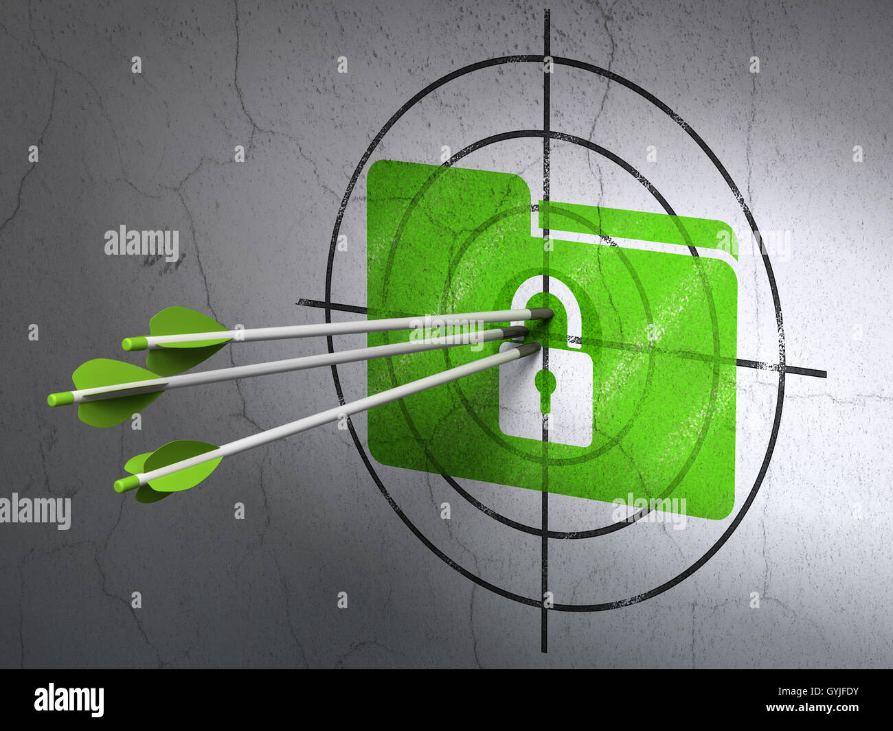 Business concept: arrows in Folder With Lock target on wall background ...