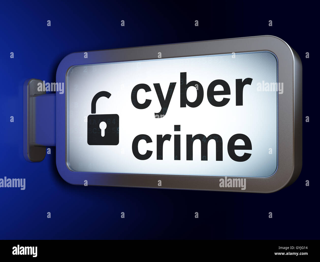 Privacy concept: Cyber Crime and Opened Padlock on billboard background ...