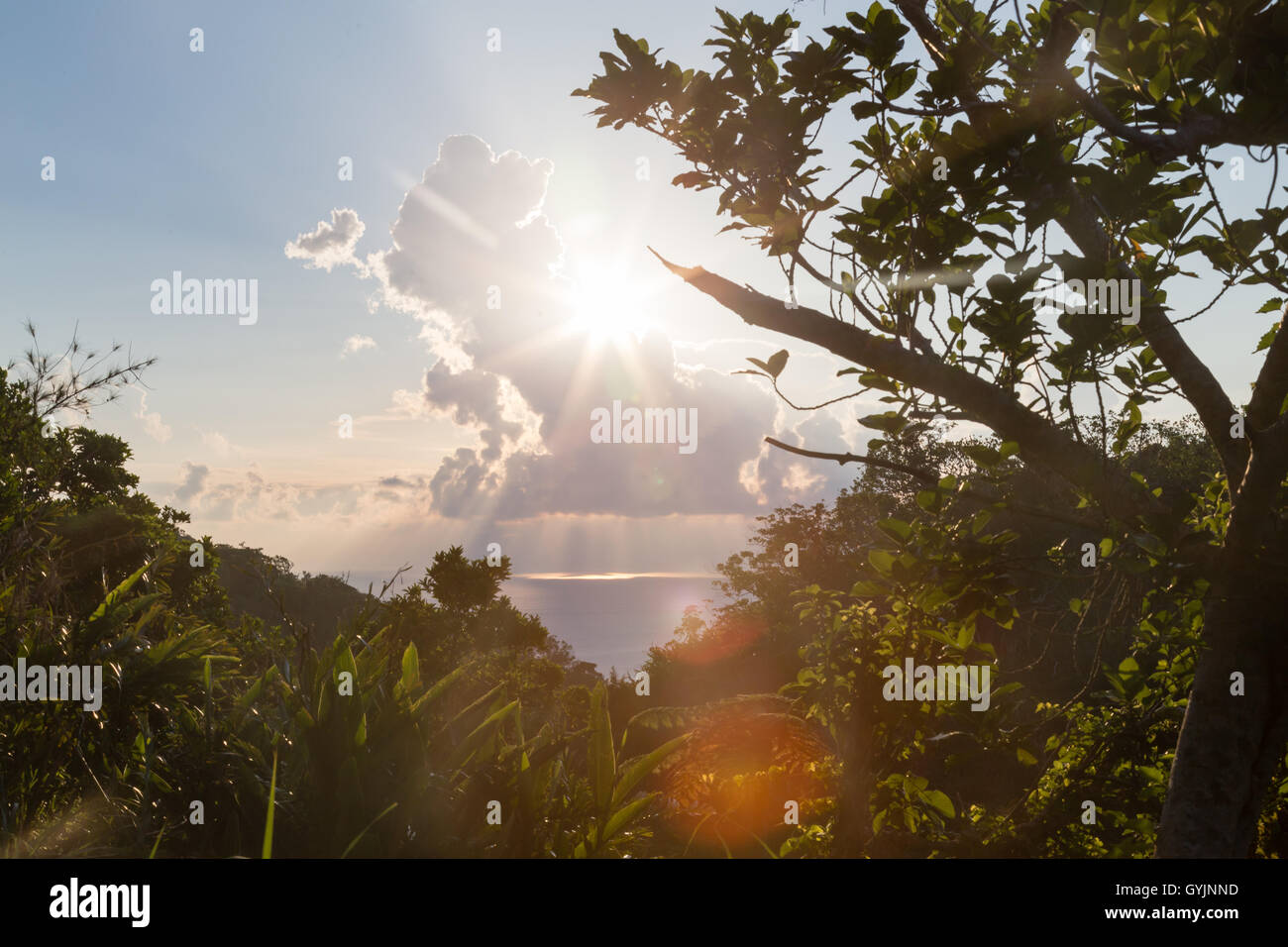 Sun going down behind dramatic clouds Stock Photo - Alamy