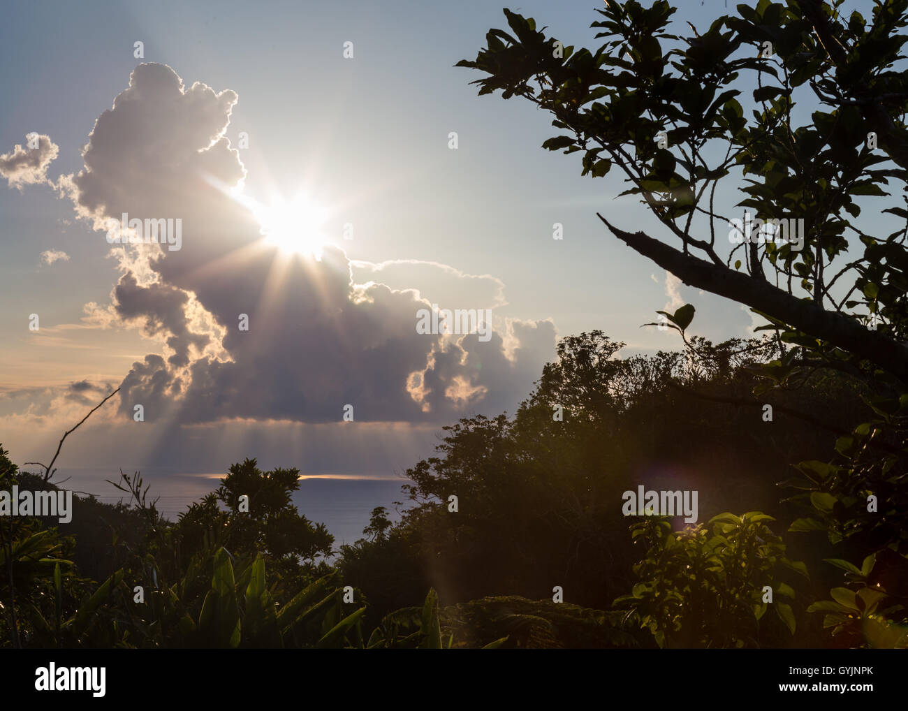 Sun going down behind dramatic clouds Stock Photo - Alamy