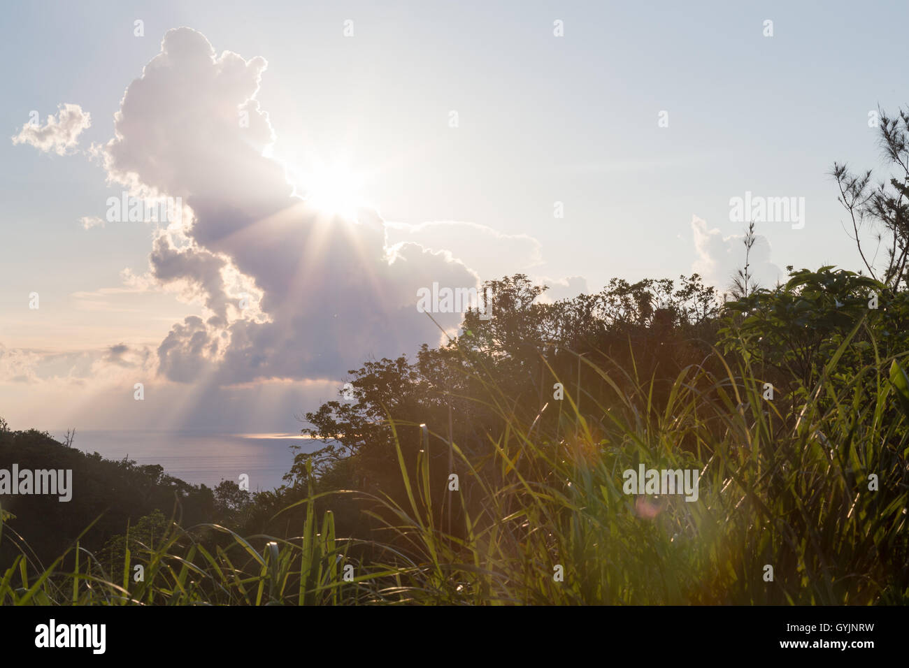 Sun going down behind dramatic clouds Stock Photo - Alamy
