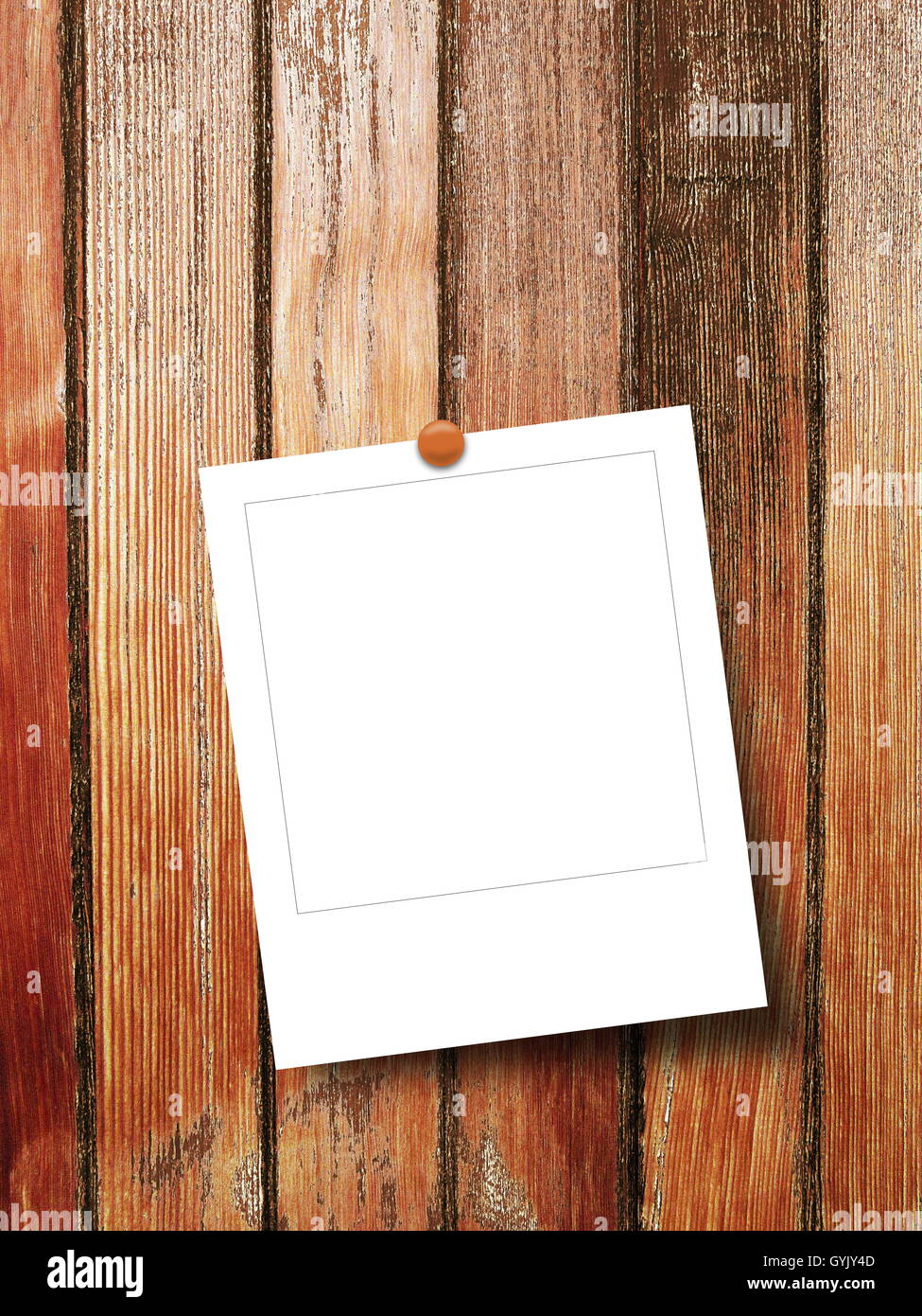 Close-up of one blank square instant photo frame with pin on vertical ...