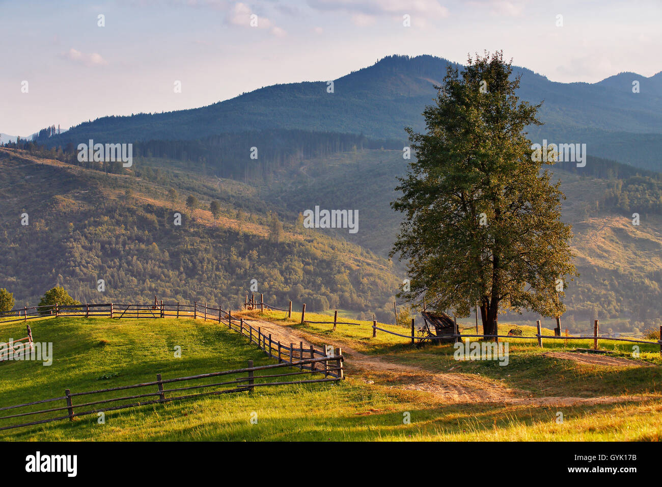September rural scene in Carpathian mountains. Authentic village and ...