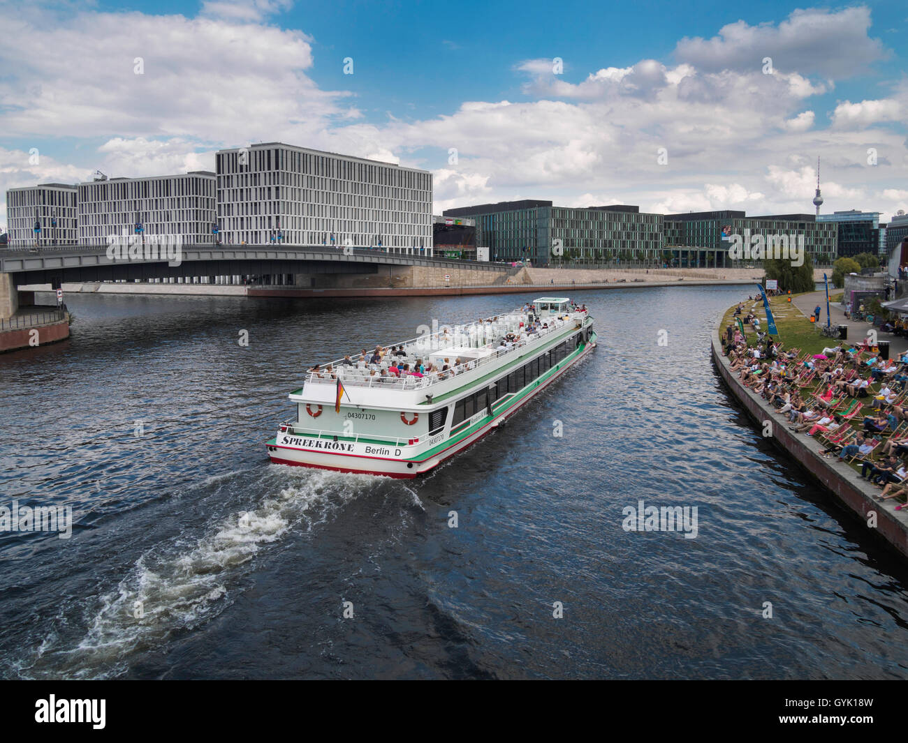 Tourist sightseeing boat on Spree River Berlin Germany Europe Stock ...