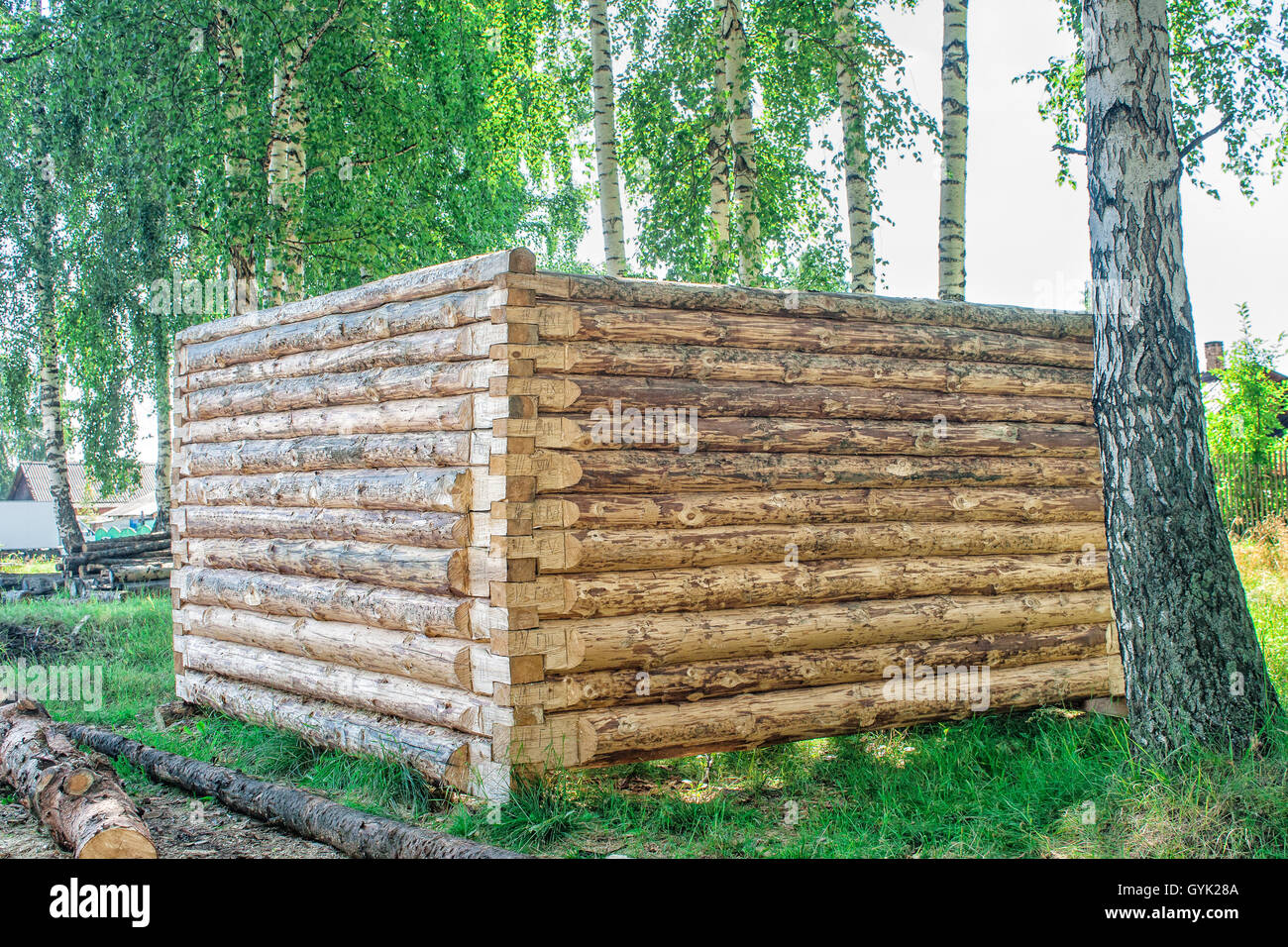 construction of a new wooden house, log cabin on summer Stock Photo - Alamy