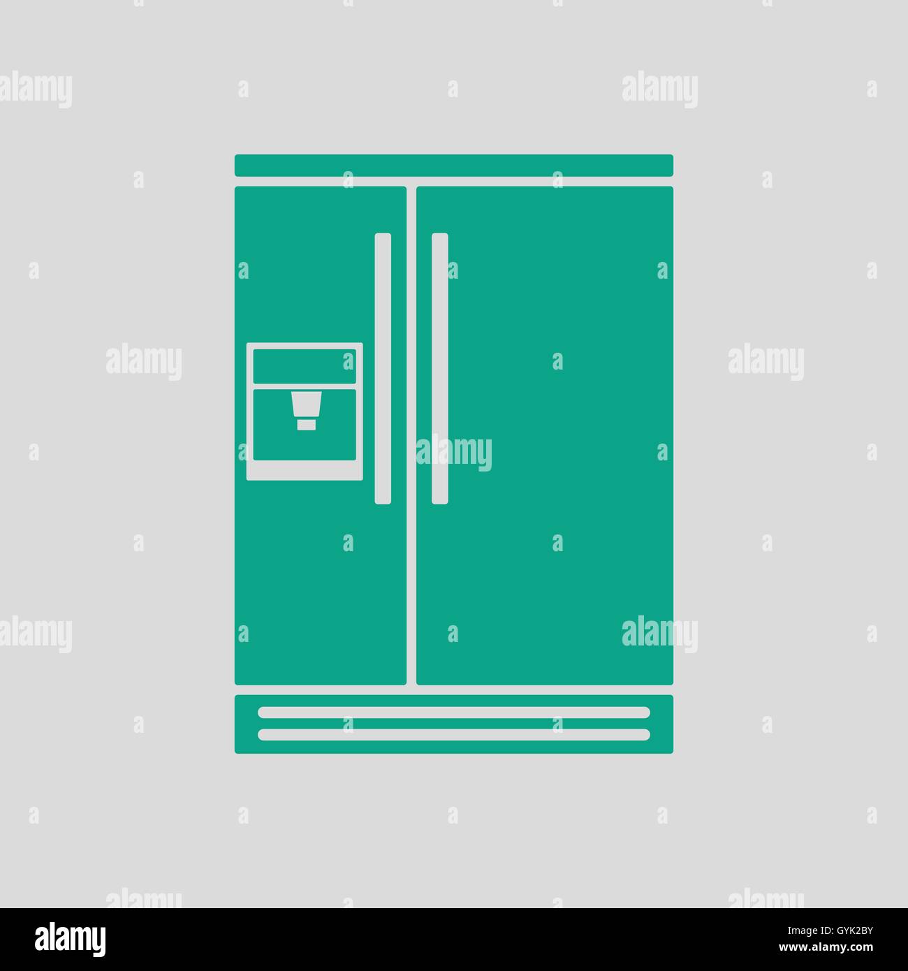 Wide refrigerator icon. Gray background with green. Vector illustration ...