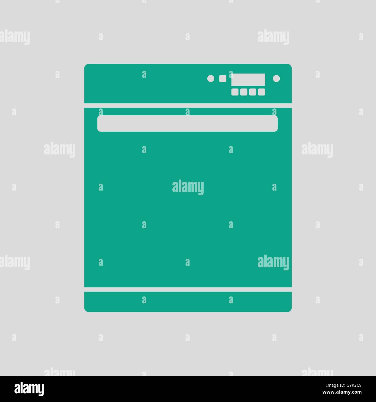 Kitchen dishwasher machine icon. Gray background with green. Vector ...