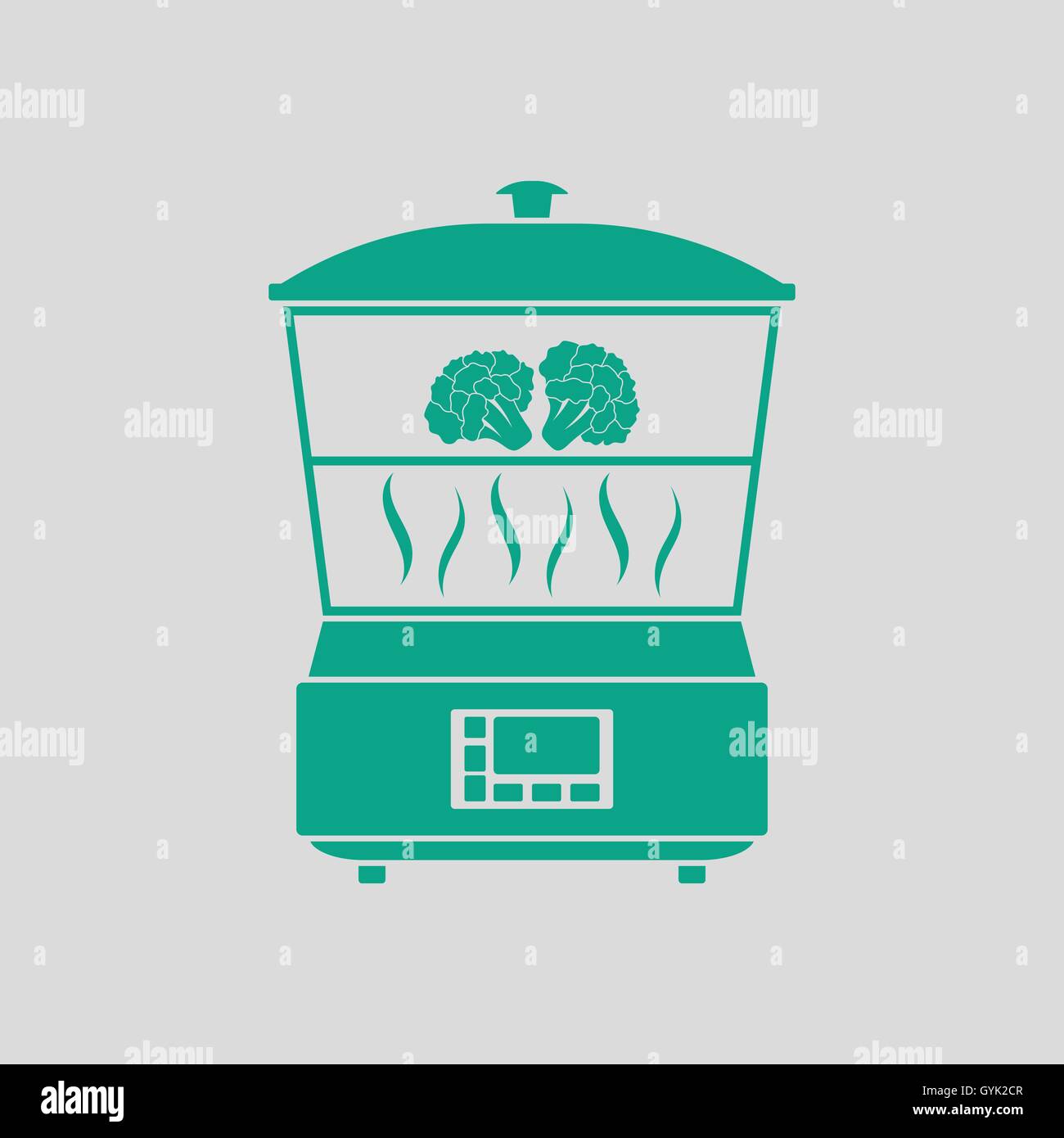 Kitchen steam cooker icon. Gray background with green. Vector ...