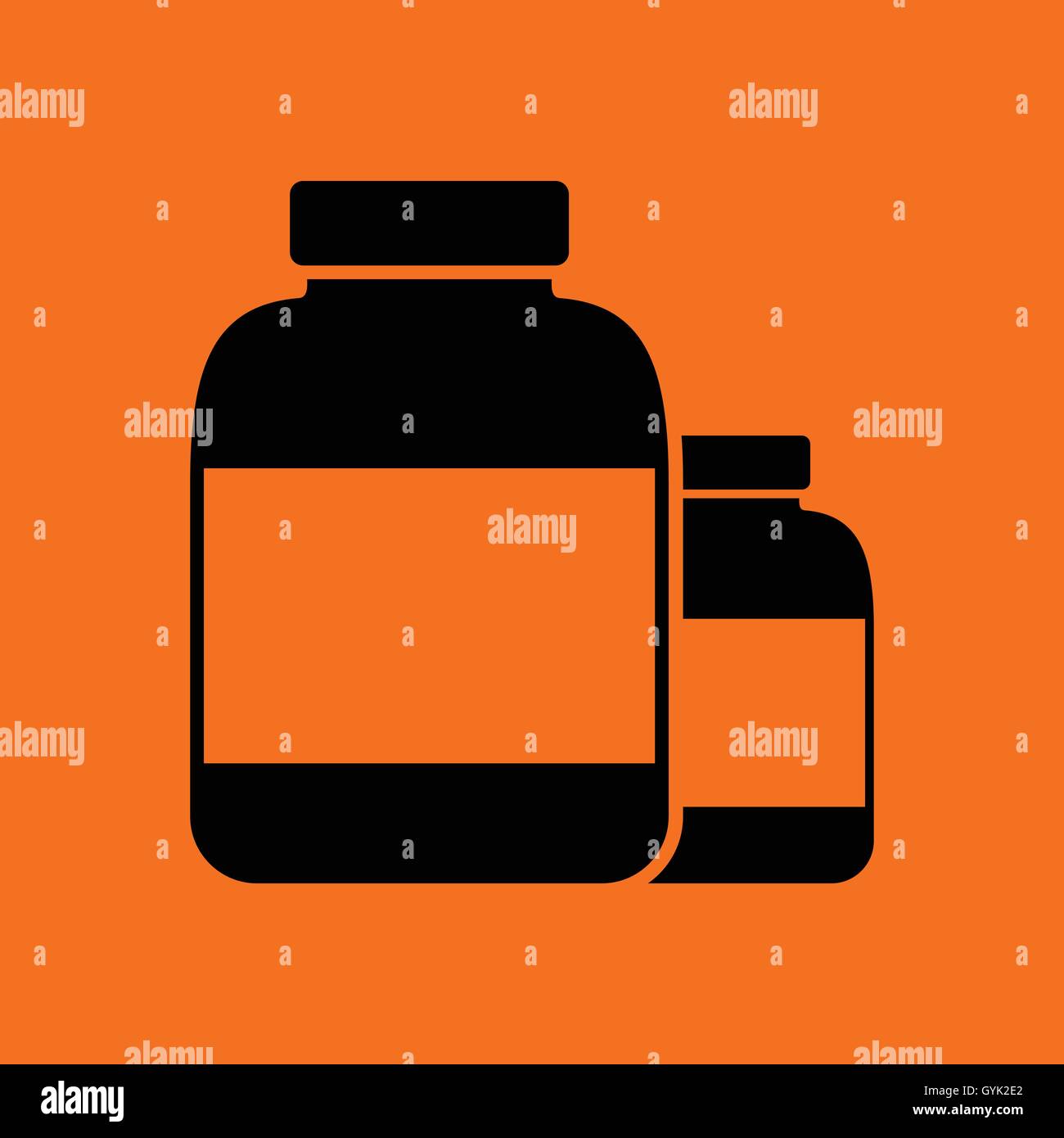 Pills container icon. Orange background with black. Vector illustration ...