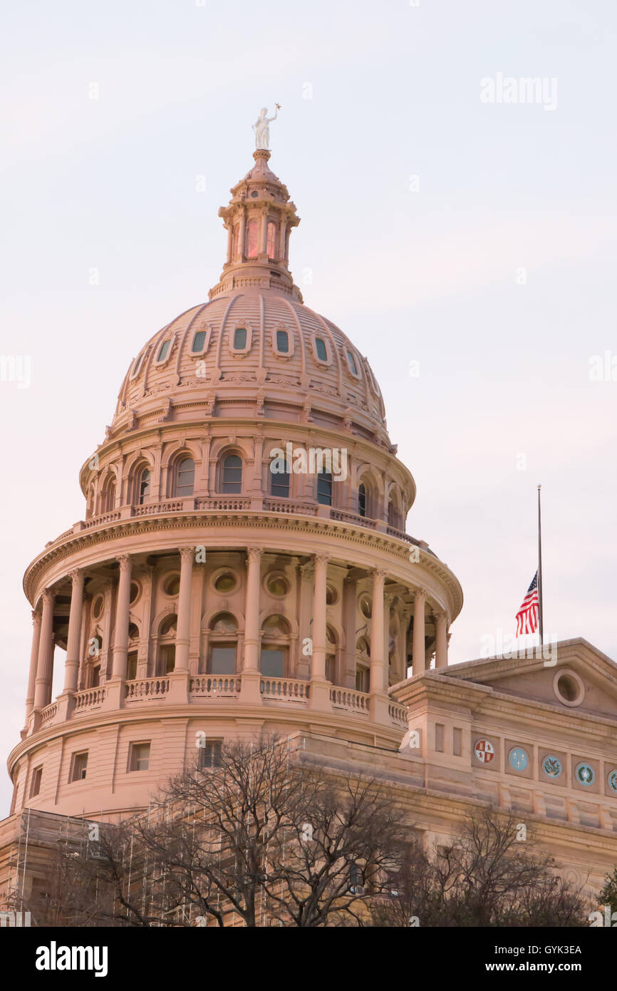 Austin Capitol building with flag half staff at sunset Stock Photo - Alamy
