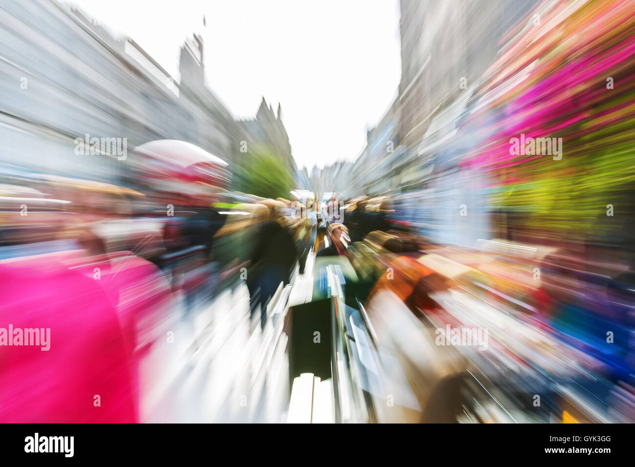picture with creative zoom effect made by camera of a crowd of people ...
