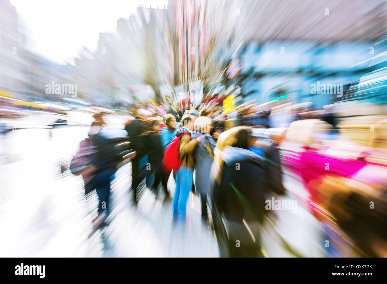 picture with creative zoom effect made by camera of a crowd of people ...