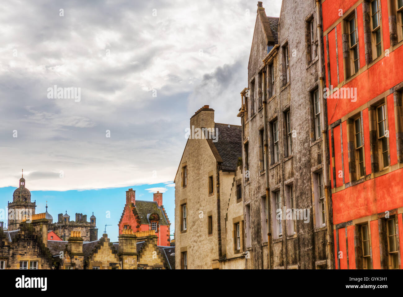 cityscape with historic buildings in the old town of Edinburgh ...
