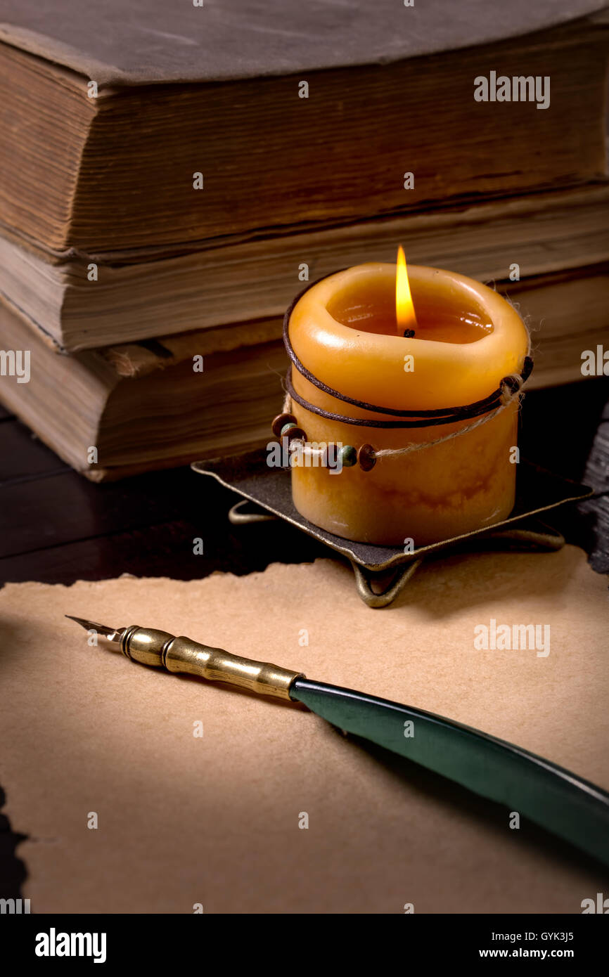 Old books quill hi-res stock photography and images - Alamy
