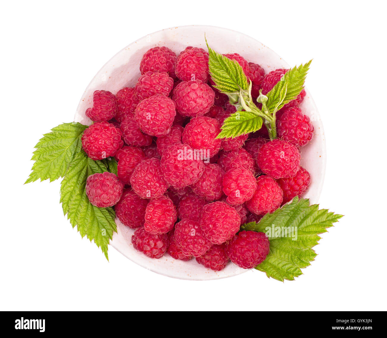 Raspberries in bowl top view Stock Photo - Alamy