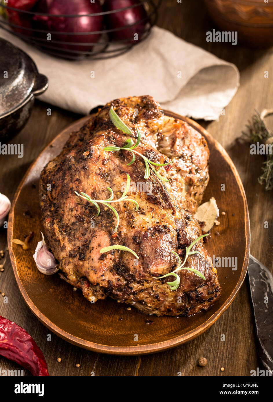 Roasted pork rustic Stock Photo - Alamy