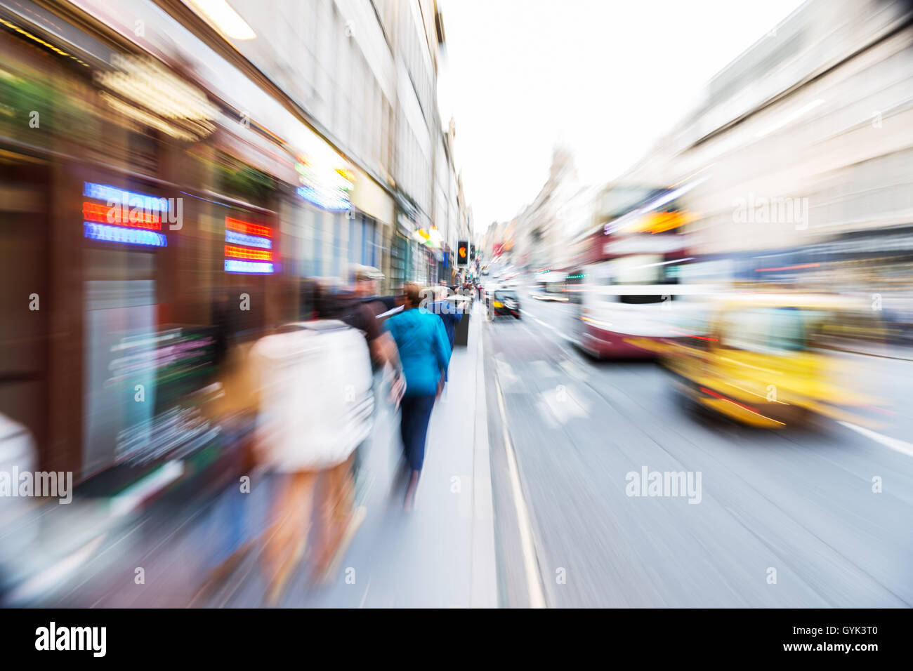 street view of a city street with creative zoom effect Stock Photo - Alamy