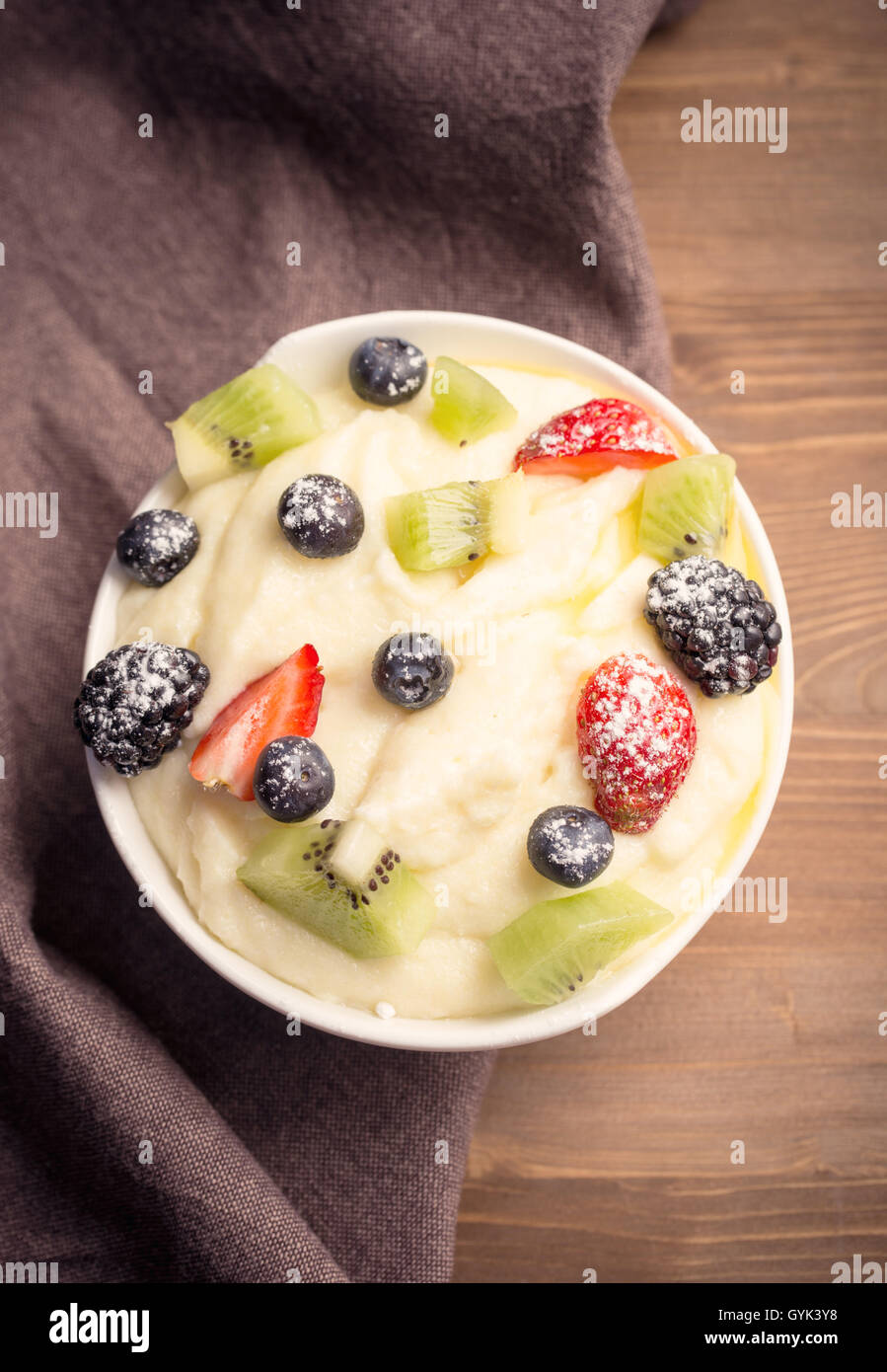 Semolina dessert with berries Stock Photo - Alamy