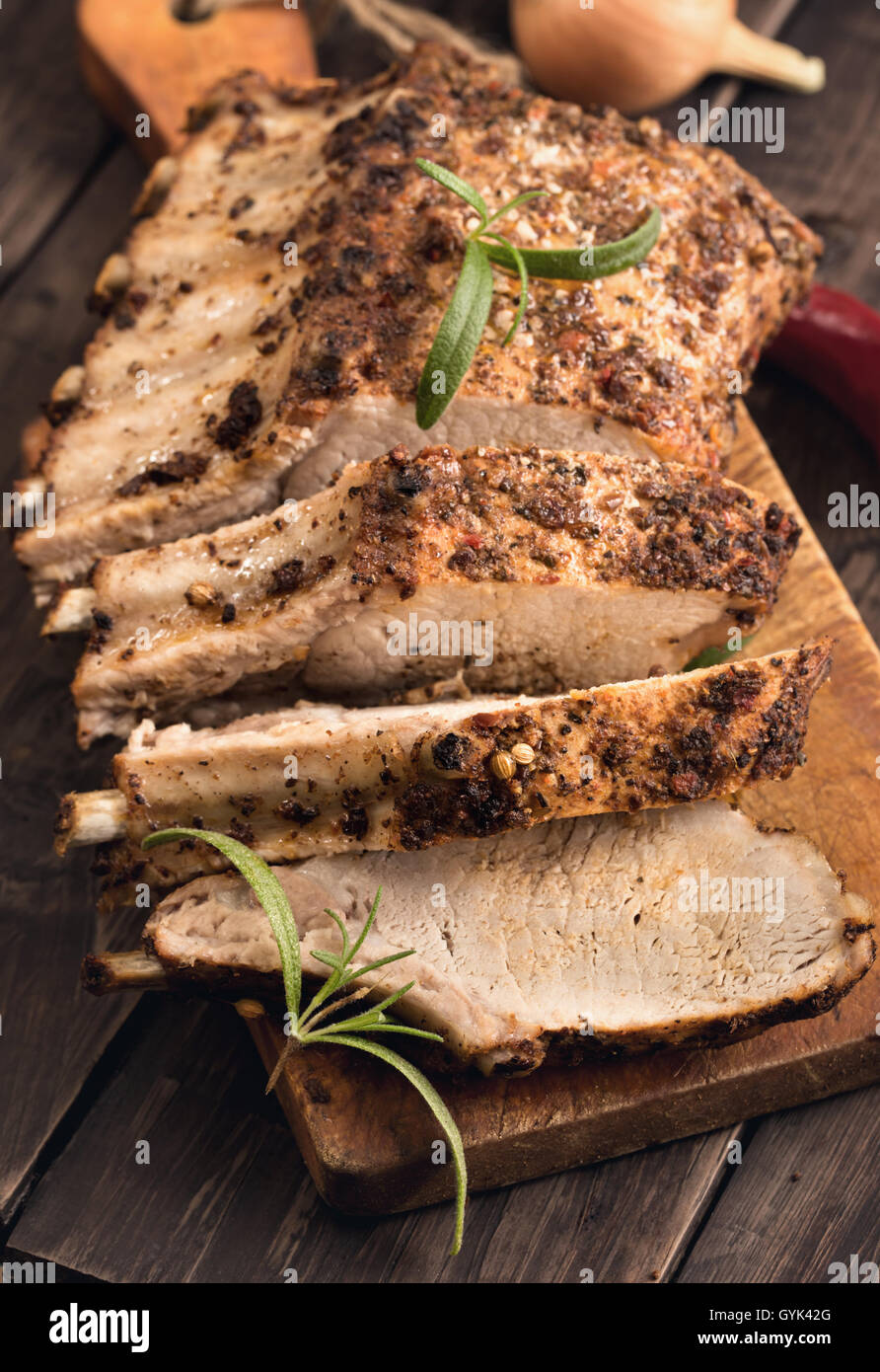 Sliced roasted pork above Stock Photo - Alamy