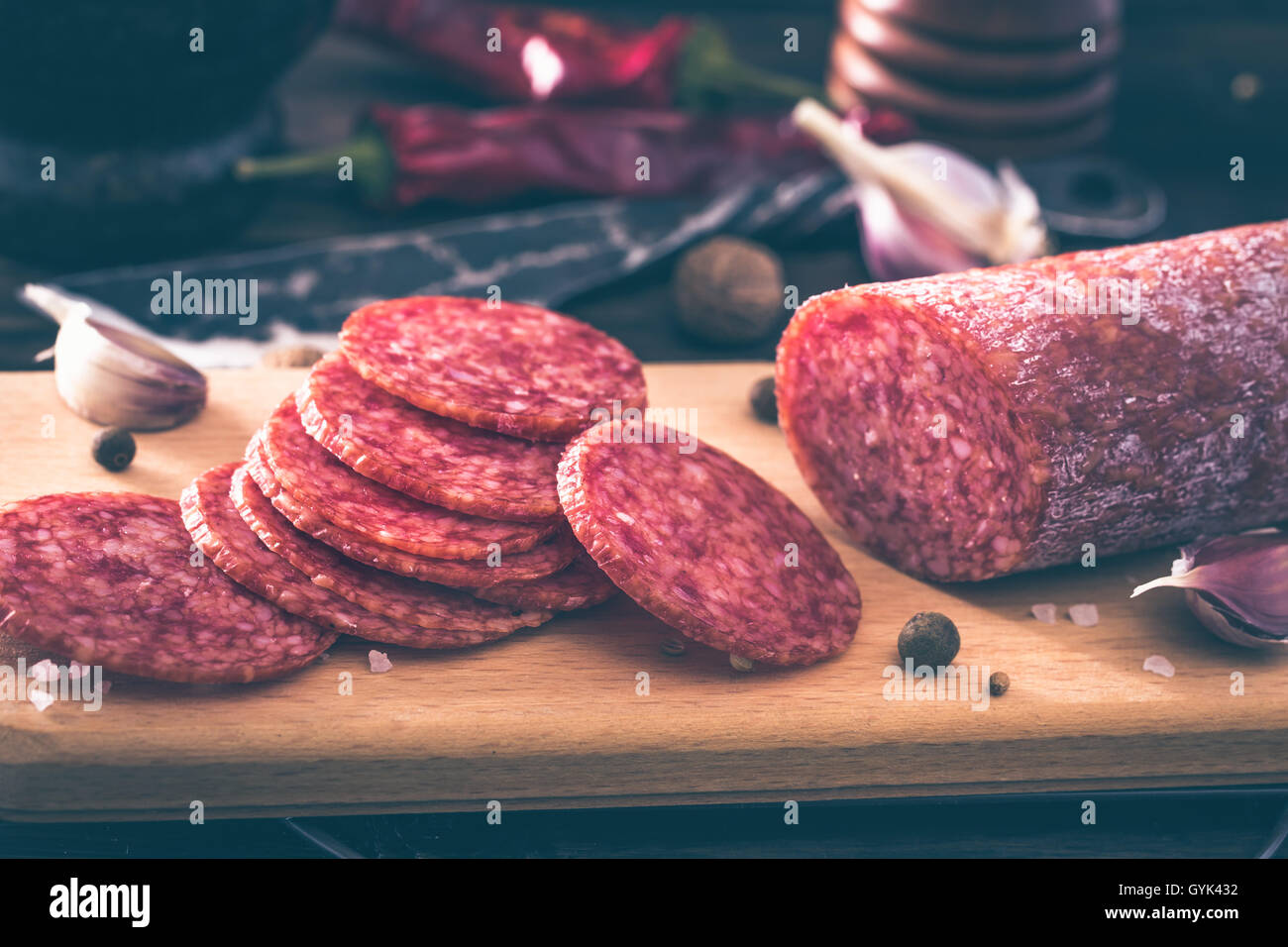 Sliced salami smoked sausage hi-res stock photography and images - Alamy