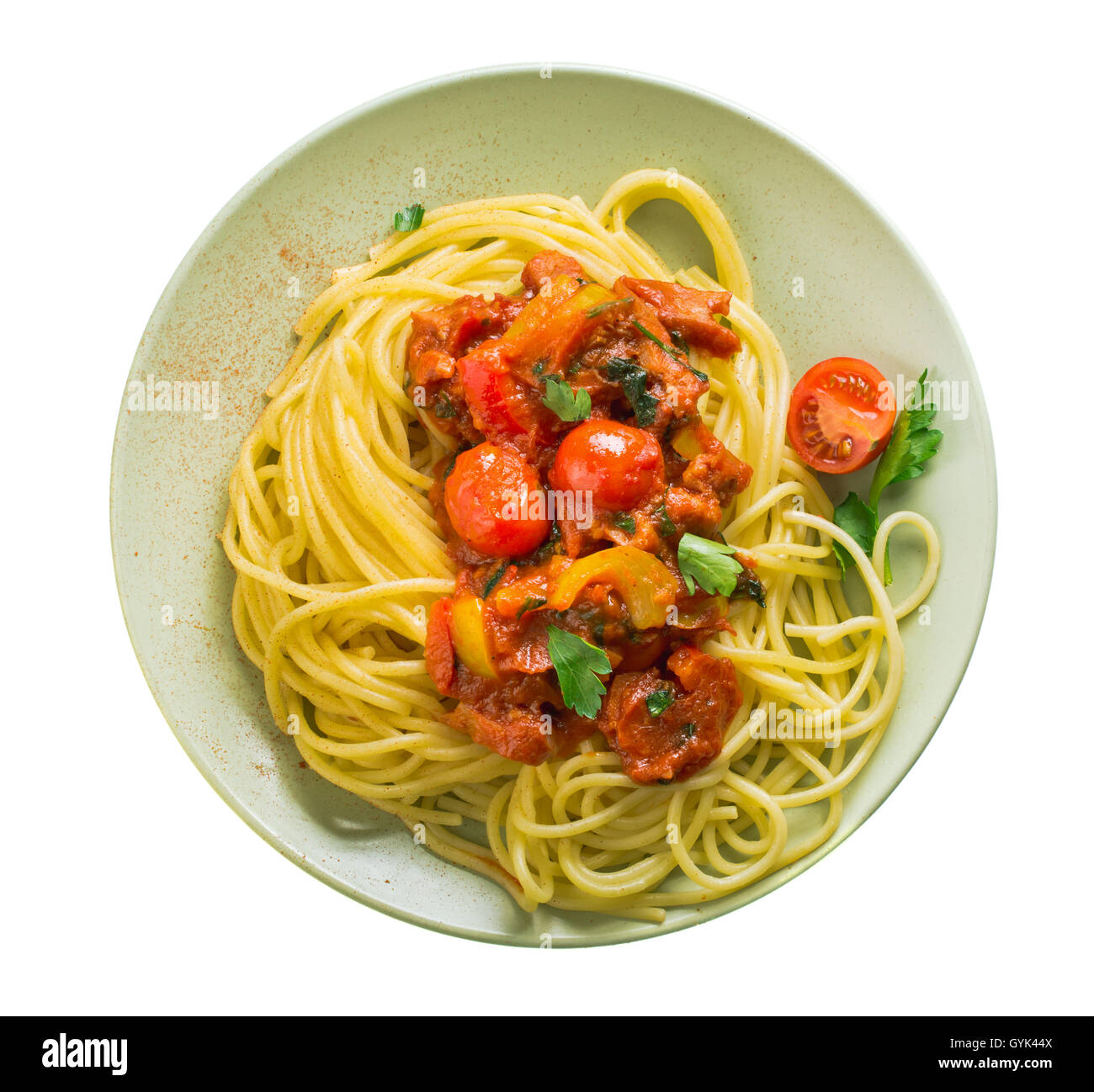 Spaghetti pasta on plate isolated Stock Photo - Alamy