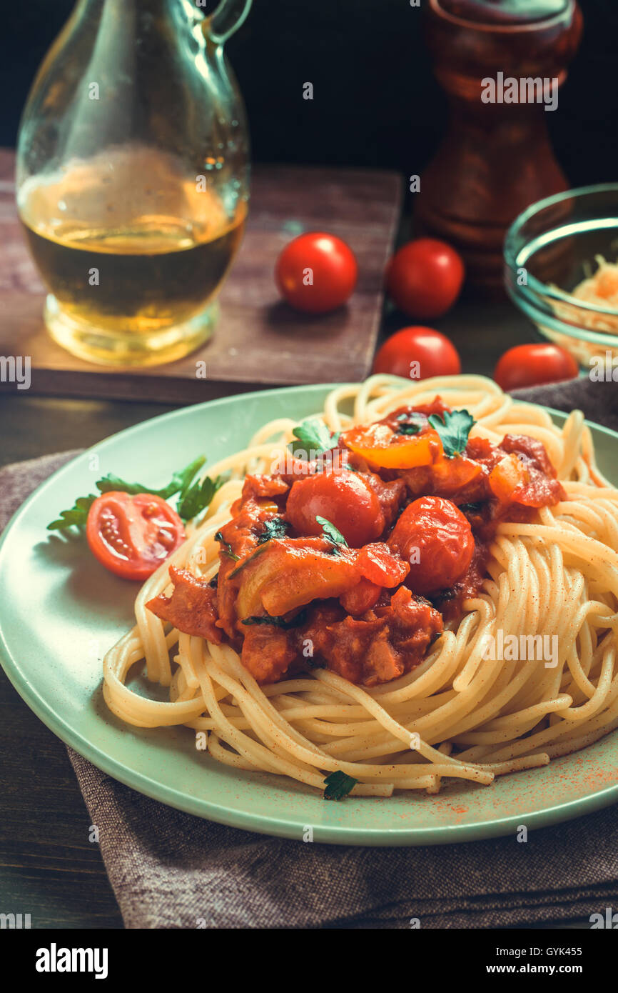 Spaghetti pasta on table Stock Photo - Alamy