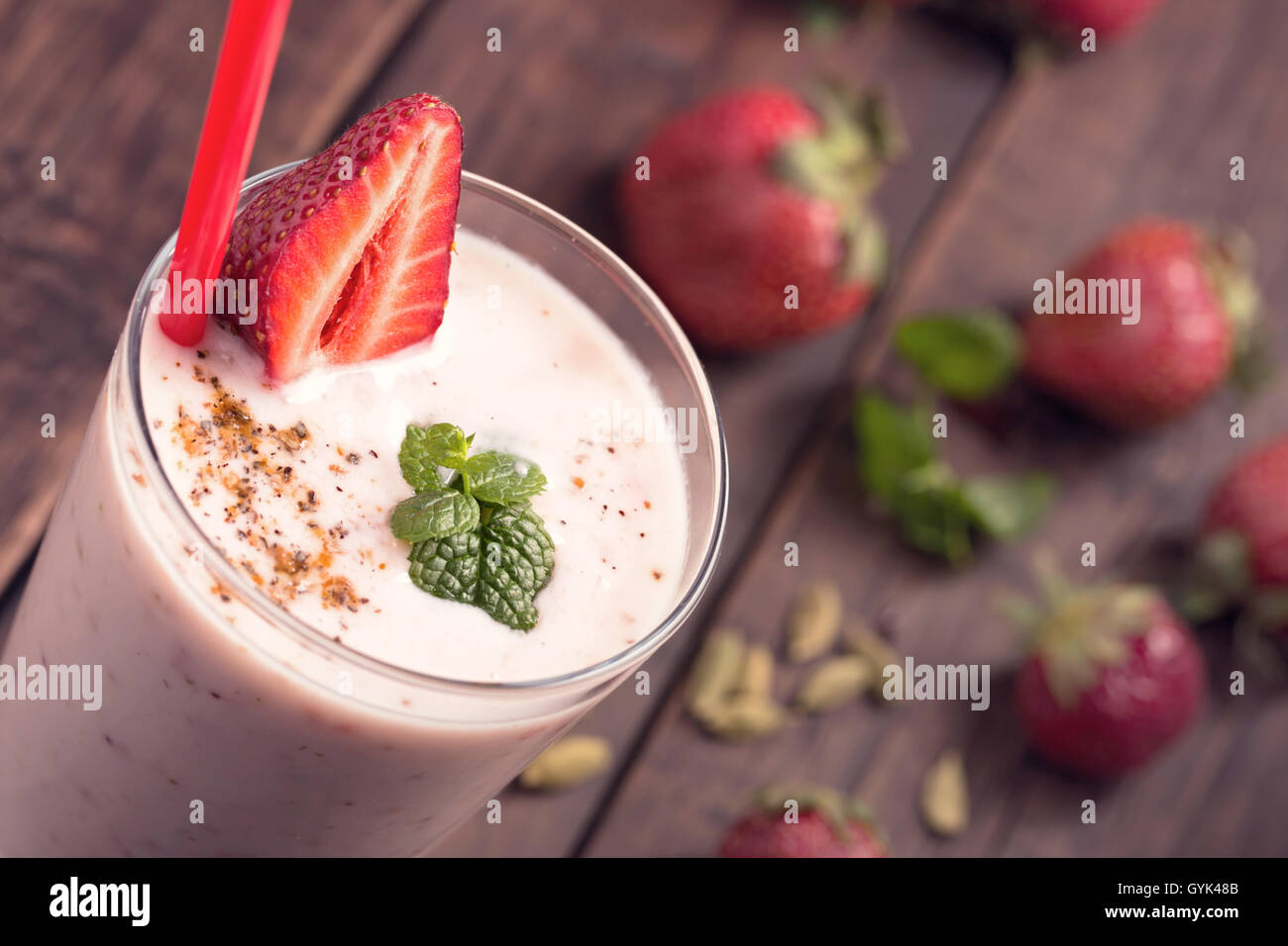 Strawberry lassi above view Stock Photo - Alamy