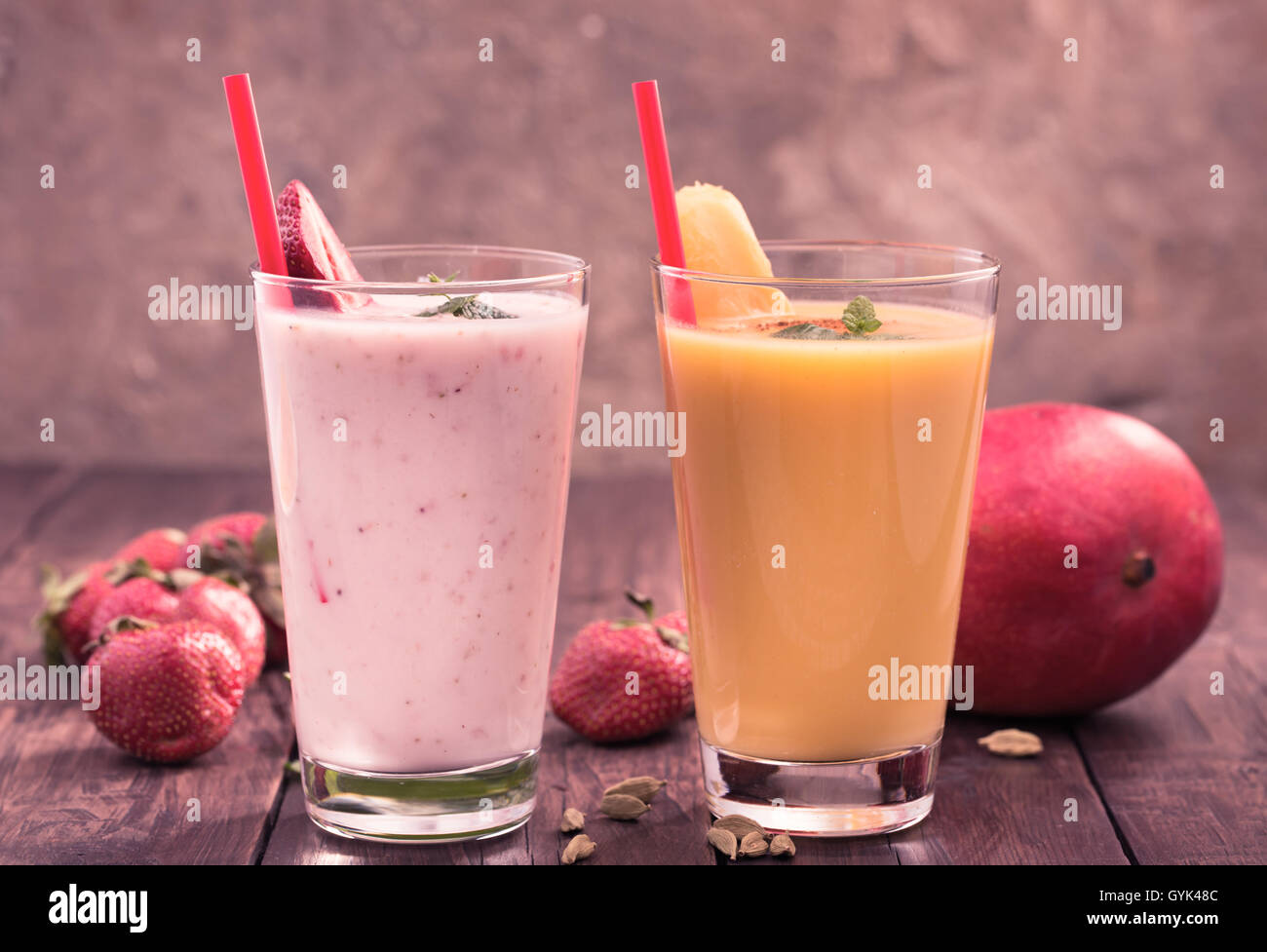 Strawberry and mango lassi Stock Photo - Alamy