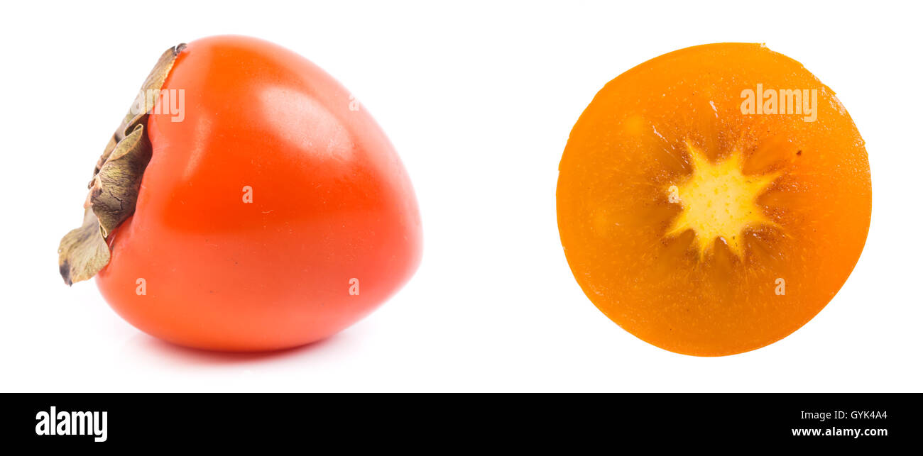 The cut and whole persimmon isolated on white Stock Photo - Alamy