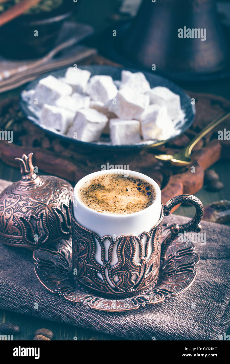 Traditional turkish coffee with turkish delight Stock Photo - Alamy