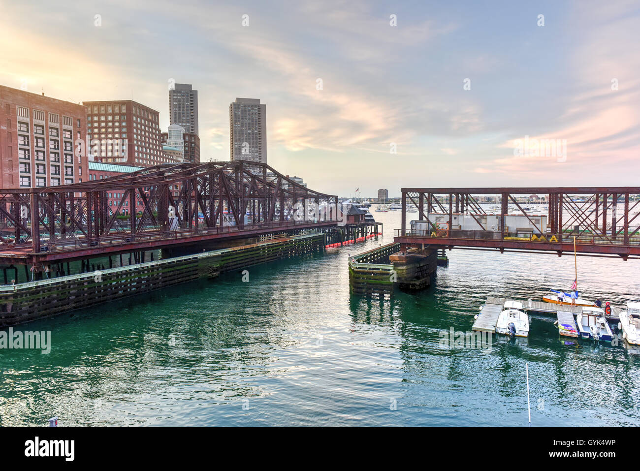 Boston Harbor in Massachusetts, USA with its mix of modern and historic ...