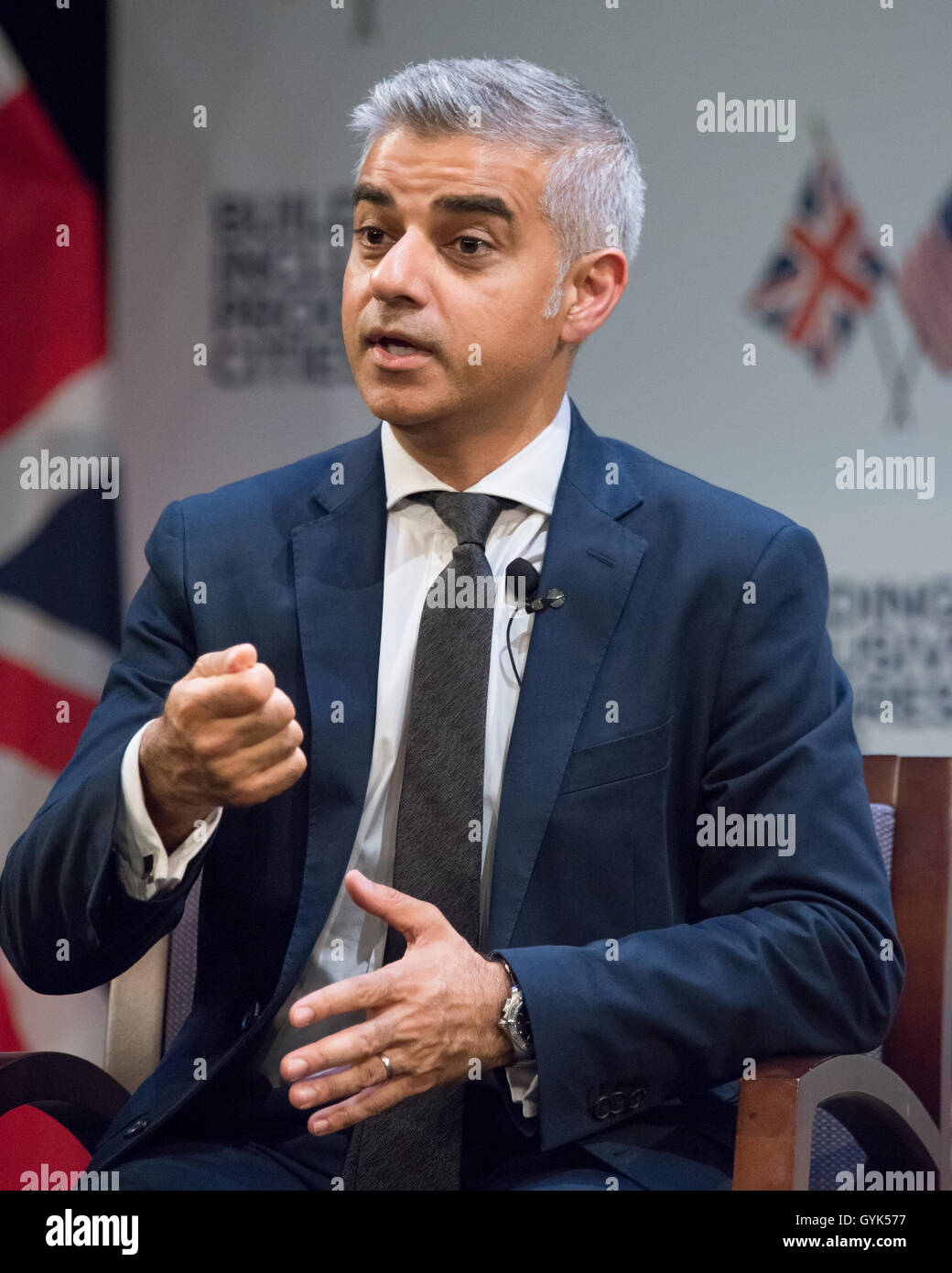Queens, United States. 18th Sep, 2016. London Mayor Sadiq Kahn speaks ...