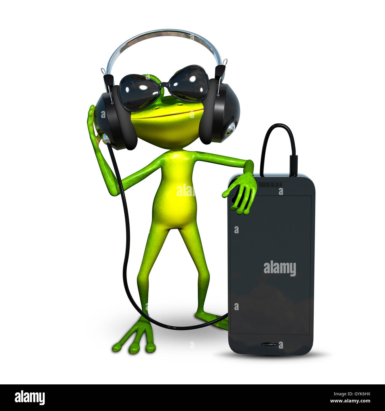 3D Illustration of a Frog with Headphones with a Smartphone Stock Photo ...