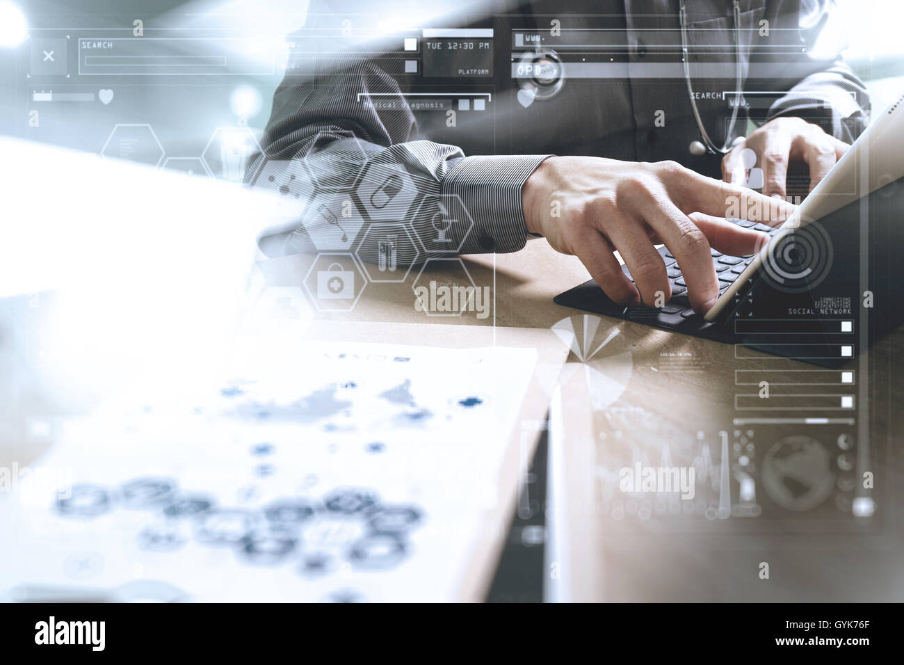 Medical technology concept. Doctor hand working with modern digital ...