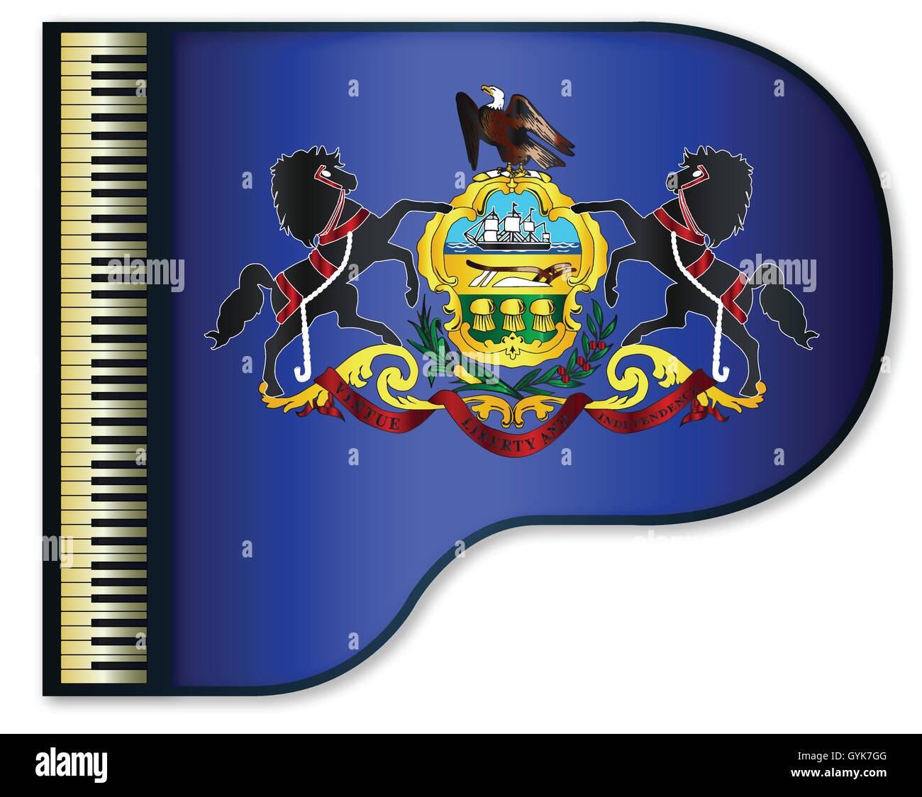 The Pennsylvania state flag set into a traditional black grand piano ...