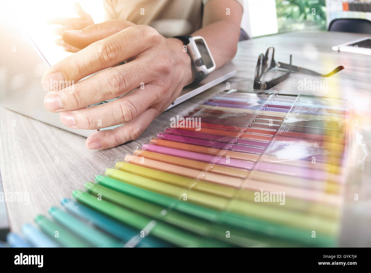 Photo creative designer work concept. Man working new startup project ...