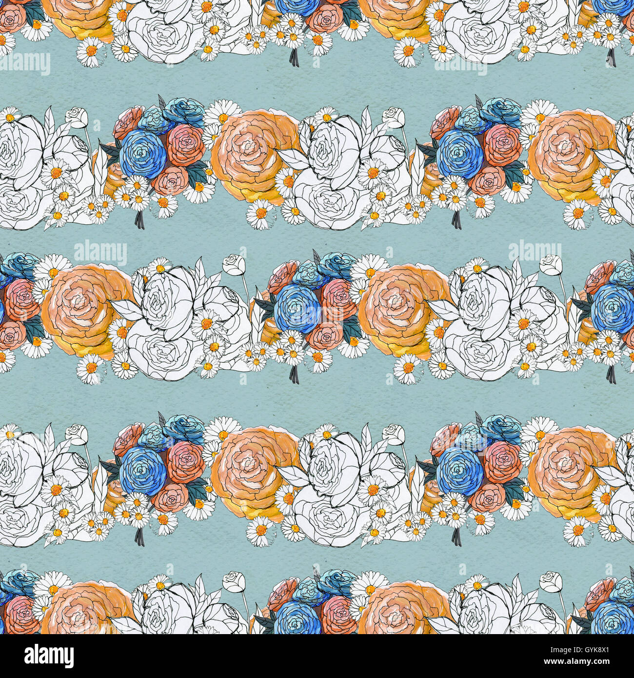 Seamless pattern with colorful flowers Stock Photo - Alamy