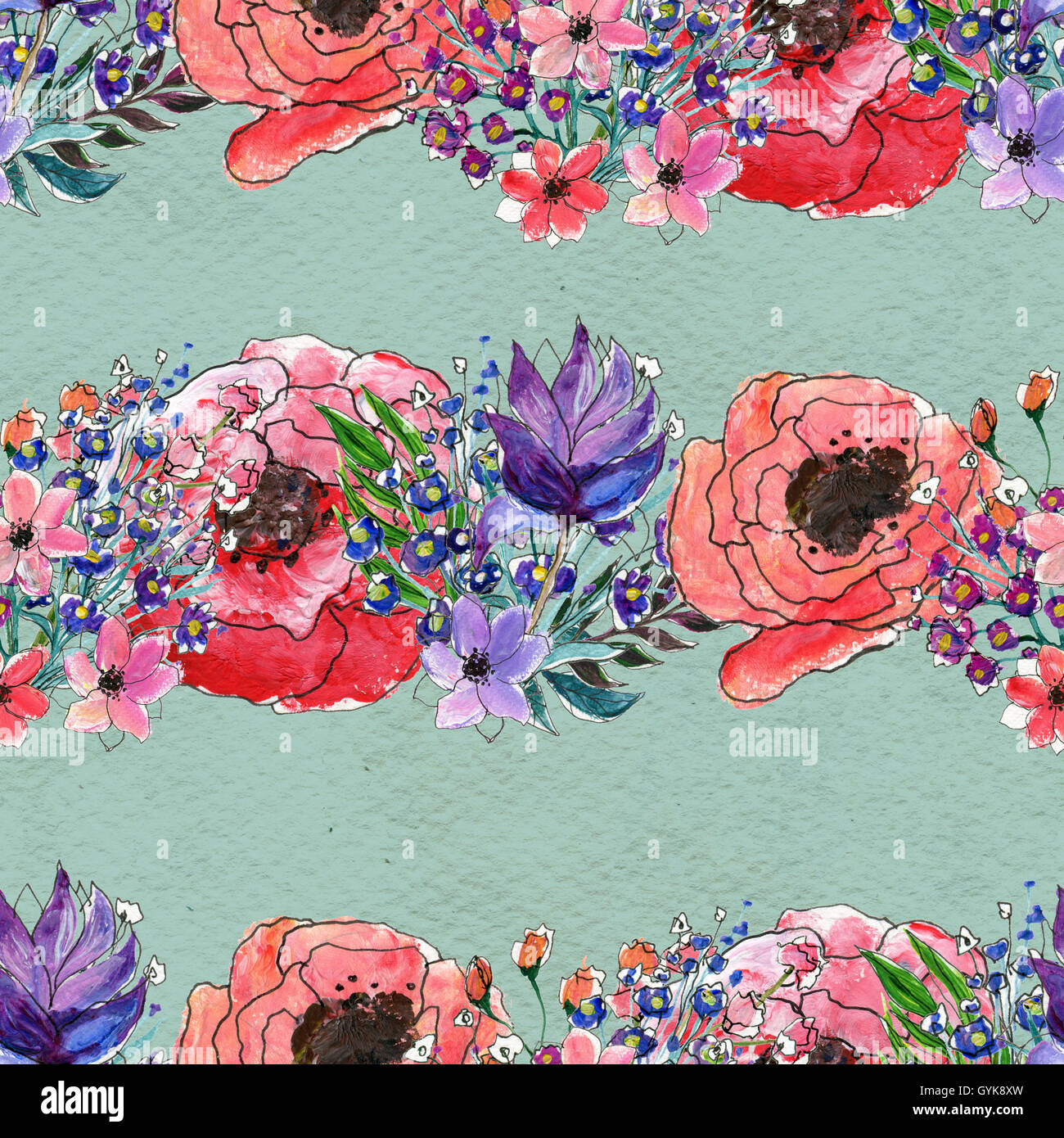 Seamless pattern with colorful flowers Stock Photo - Alamy