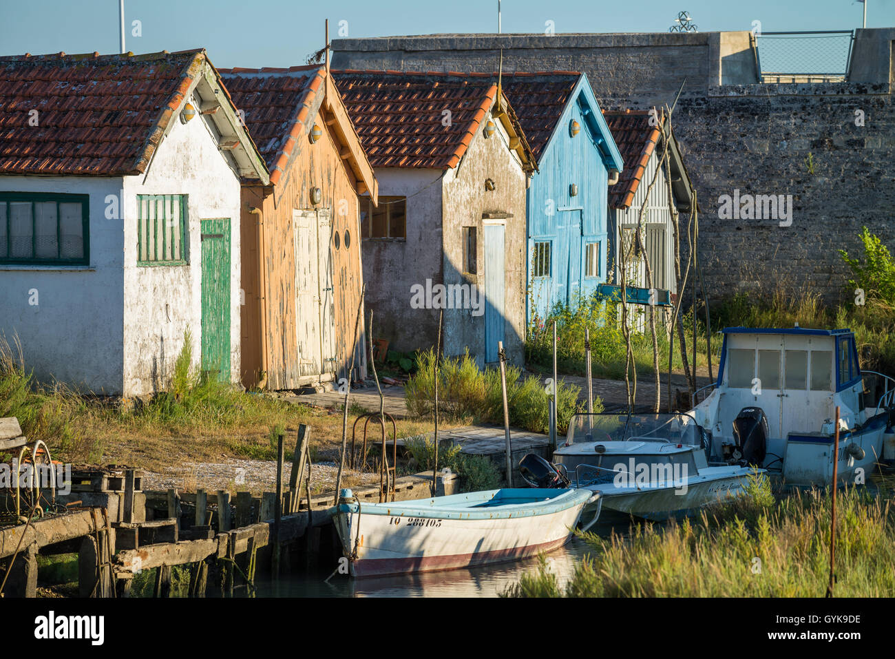 Colourful cabins of oyster farms at la Baudissière near Dolus / Saint ...