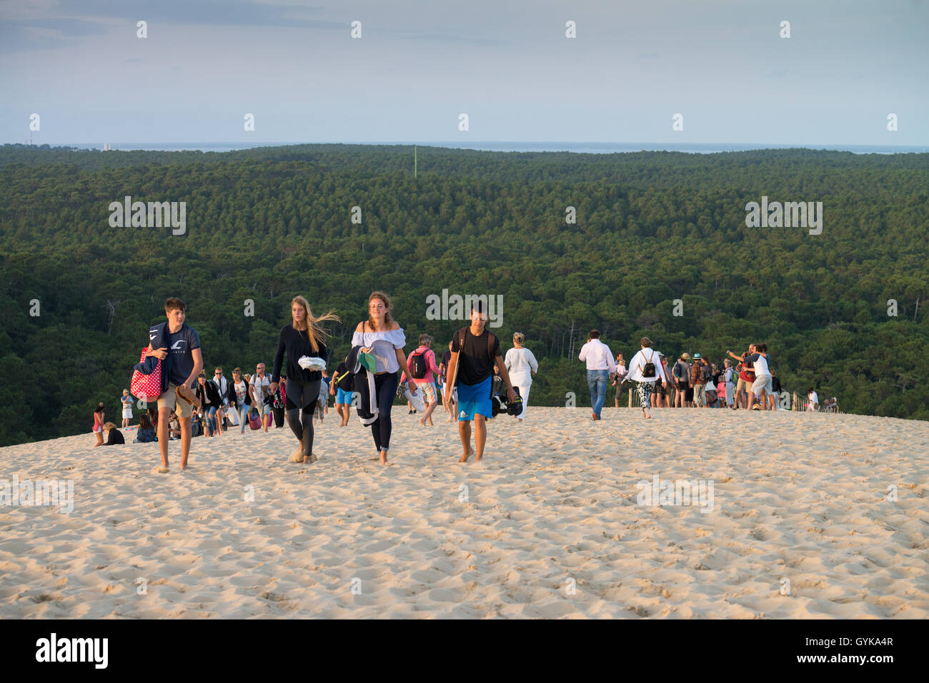 Tourists on the Great Dune of Pyla, Arcachon Bay, France Stock Photo ...
