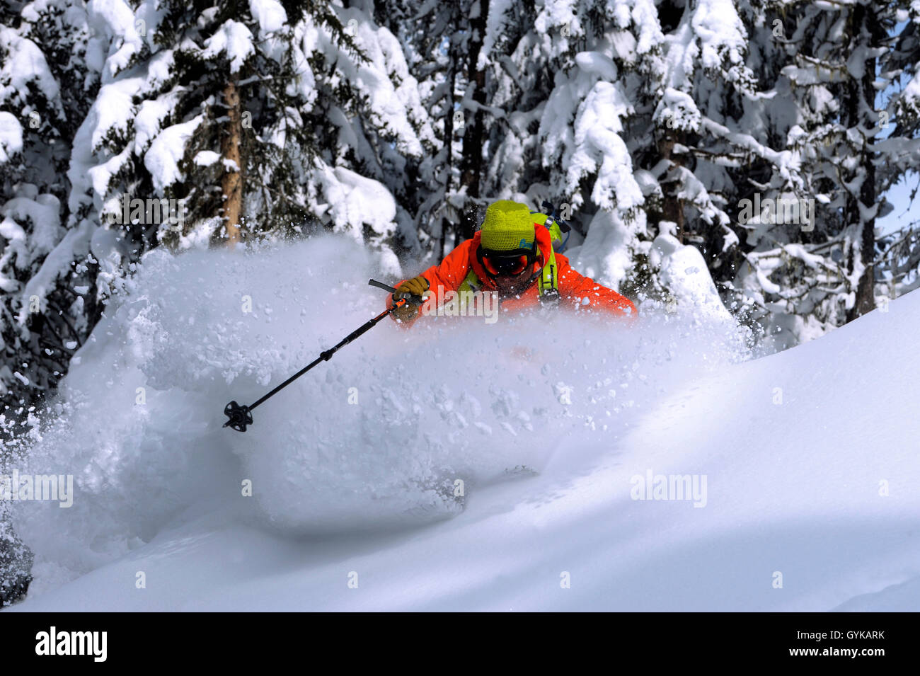 deep powder snow skiing, France, Savoie, Sainte-Foy Tarentaise Stock ...