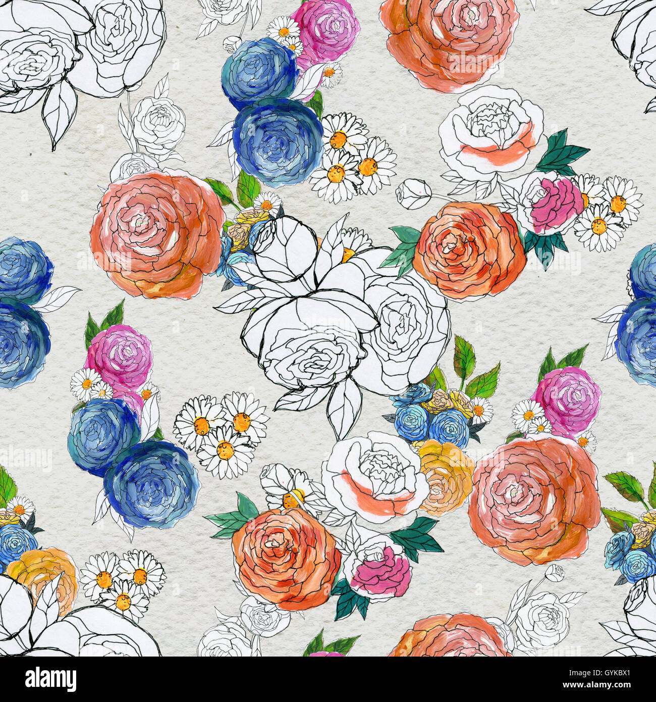 Seamless pattern with colorful flowers Stock Photo - Alamy