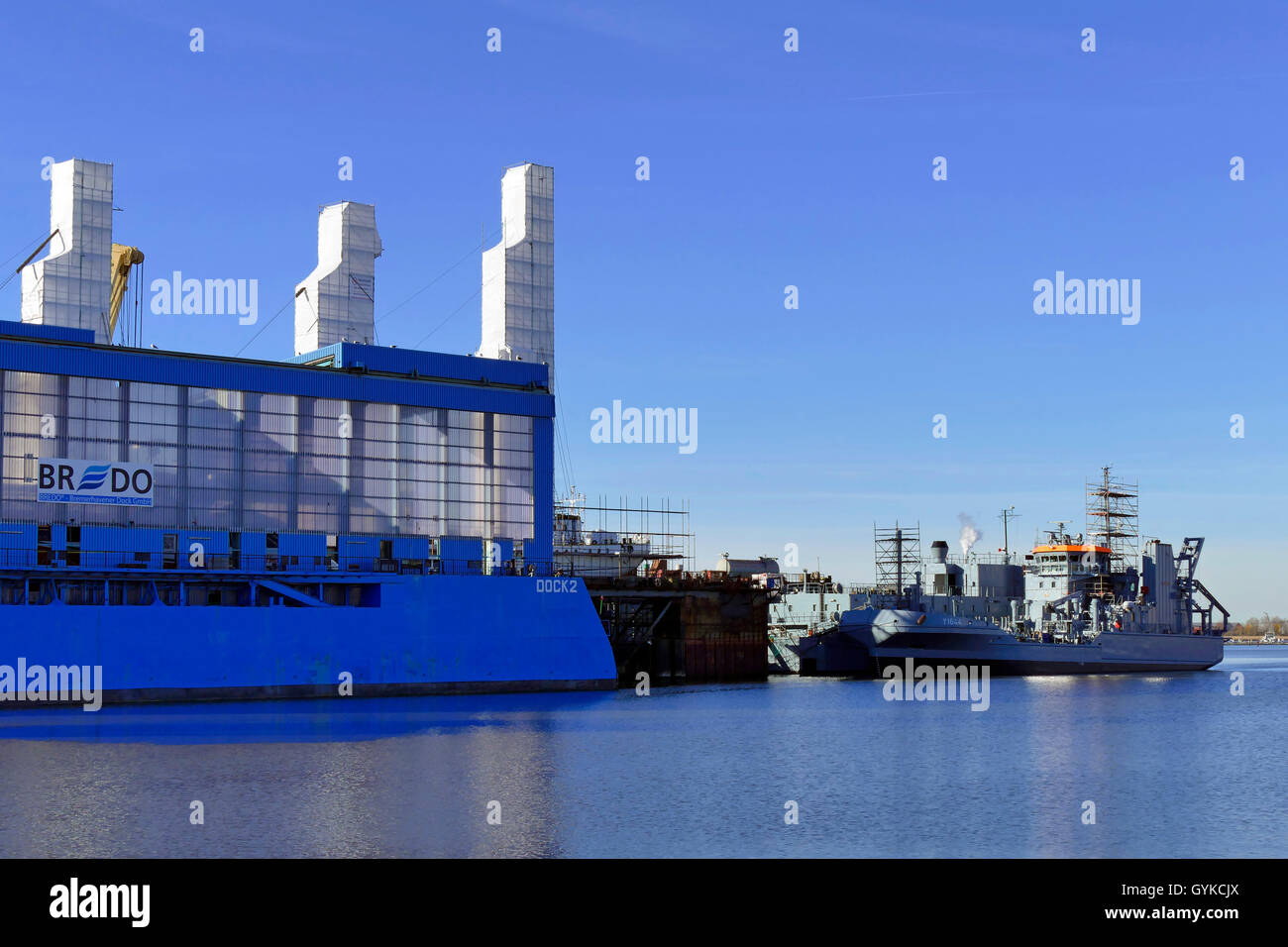 swimming dock of Bredo Werft in harbour Labradorhafen of Bremerhaven ...