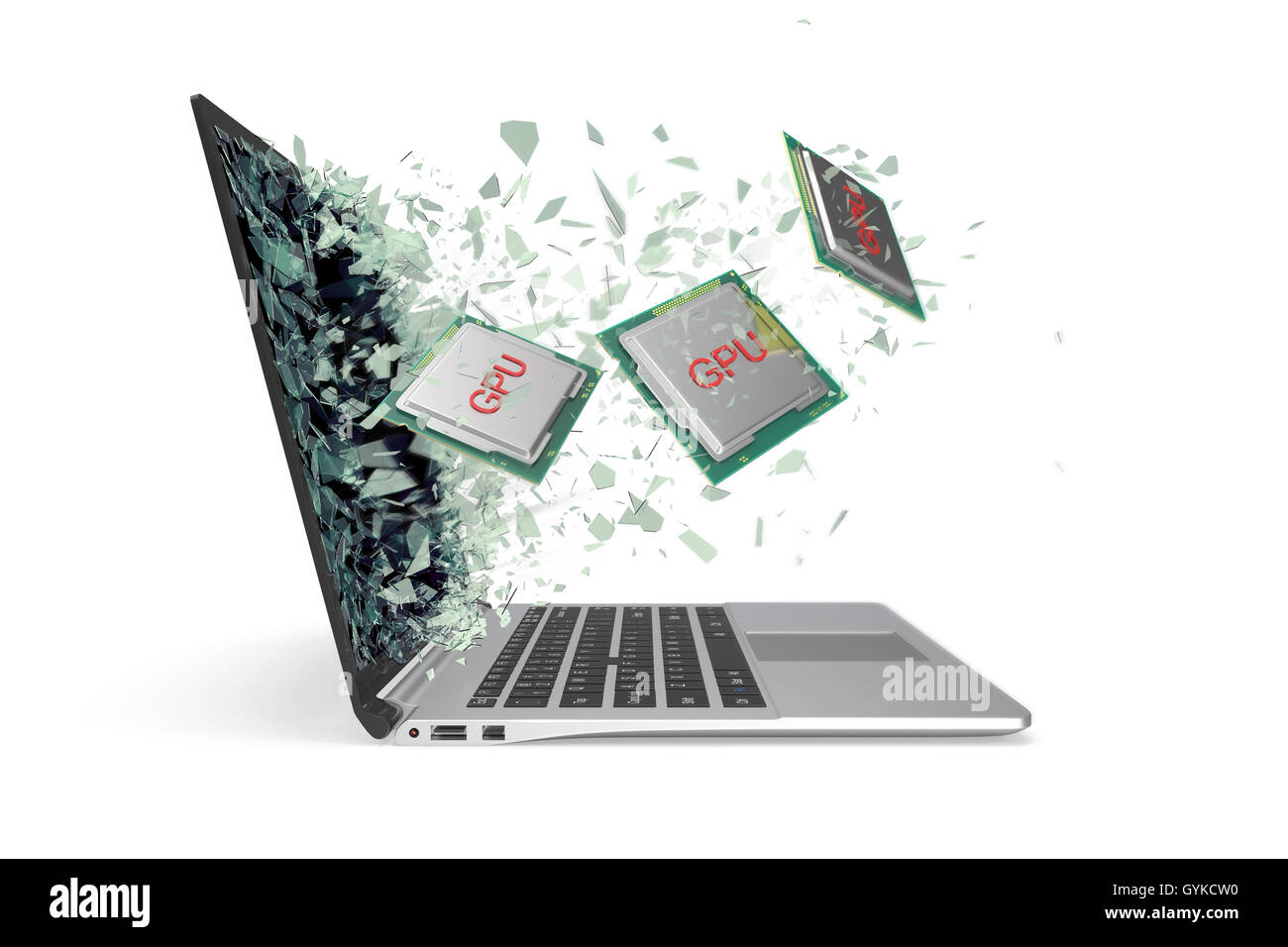 GPU processor exit by a monitor of laptop screen isolated on white ...