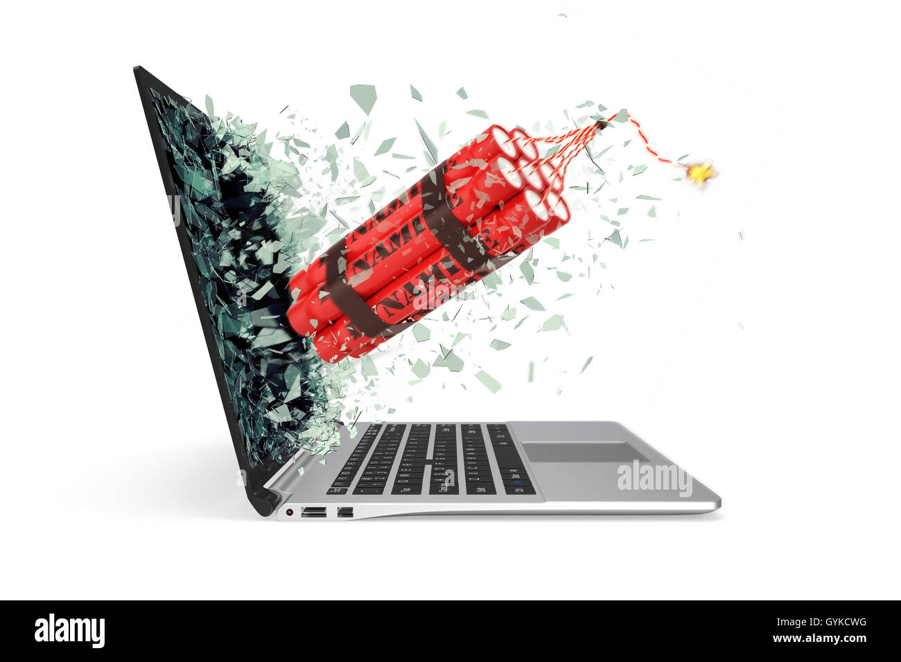 Bomba takes off from the laptop screen glass breaking into small ...