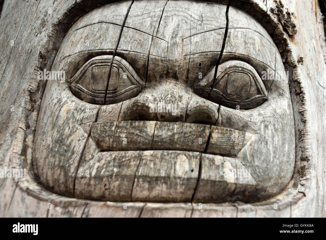 Sign, The Raven clan territory, tree carving, Tlingit Indians, Juneau ...