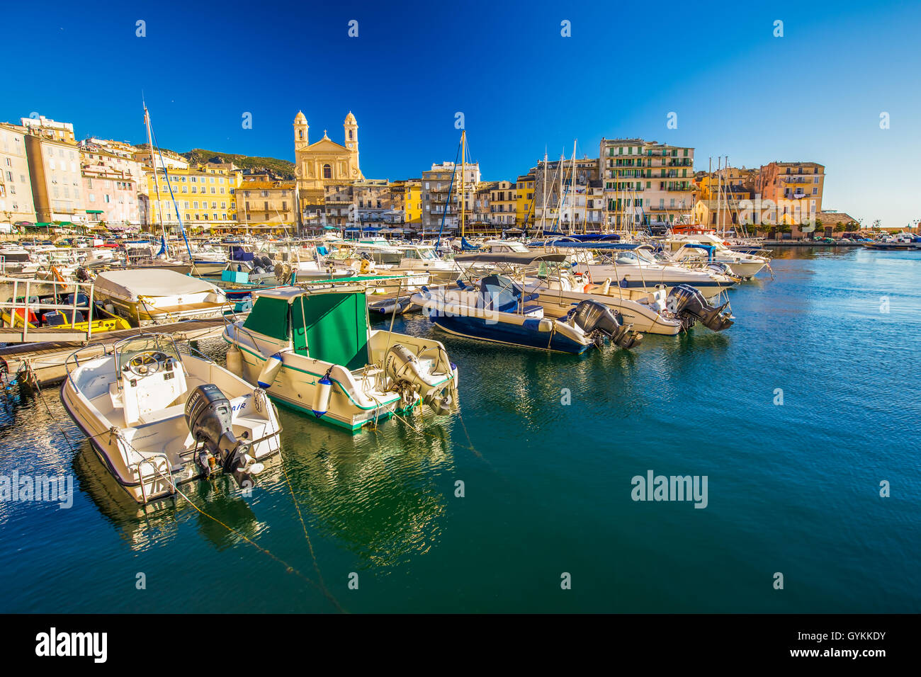 View to old city center of Bastia town with Joannis Babtistes Cathedral ...