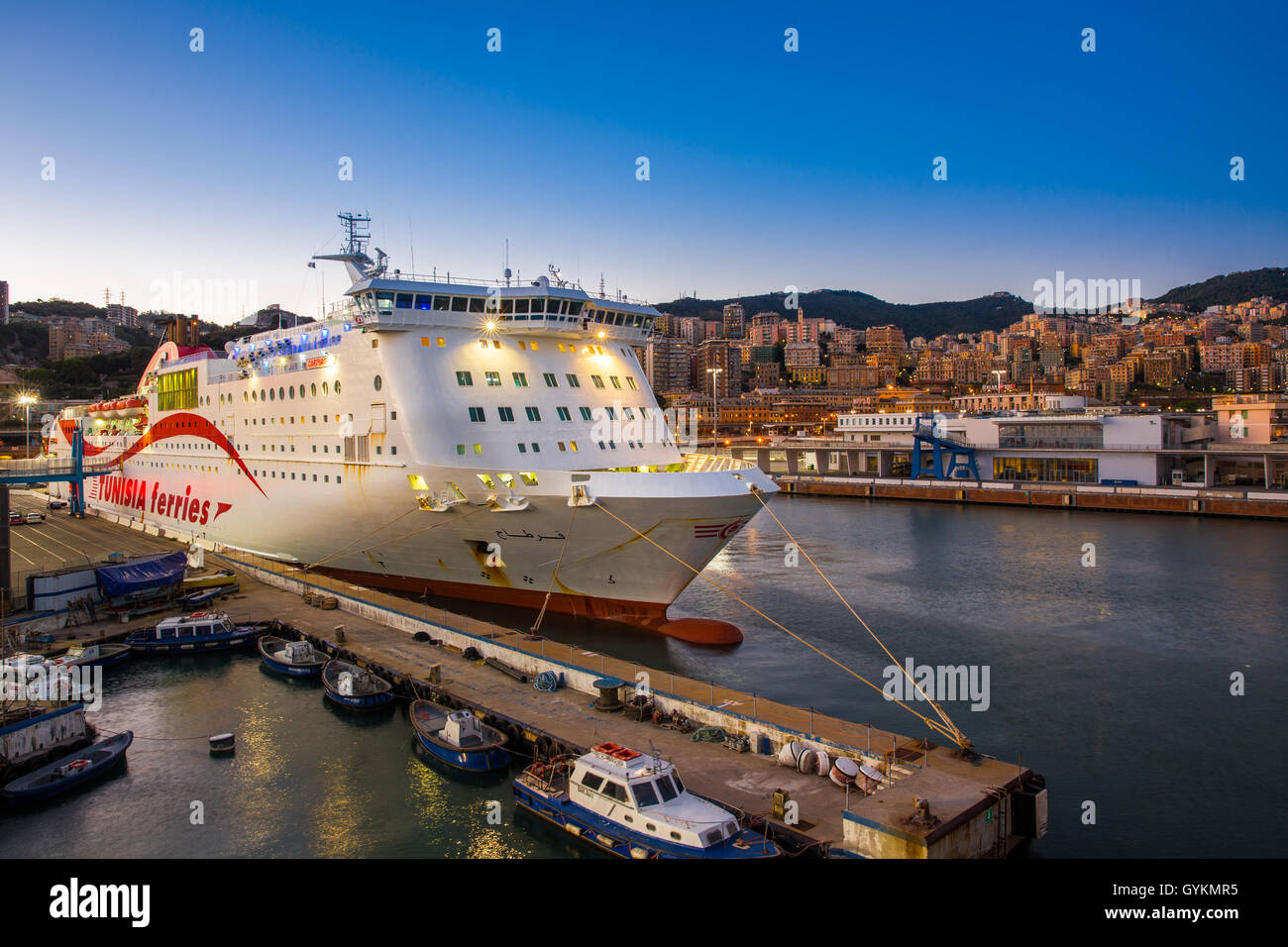 Tunisia Ferry terminal in the harbour of Genoa. Genoa is one of Europe ...