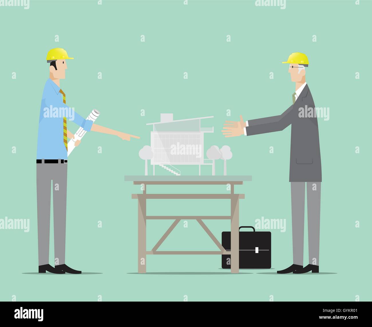 Architects discussing about architectural model building Stock Vector ...