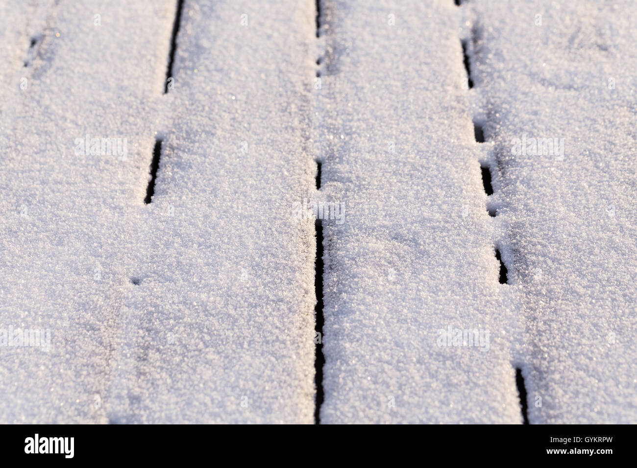 Snow covered wood terrace floor background texture Stock Photo - Alamy